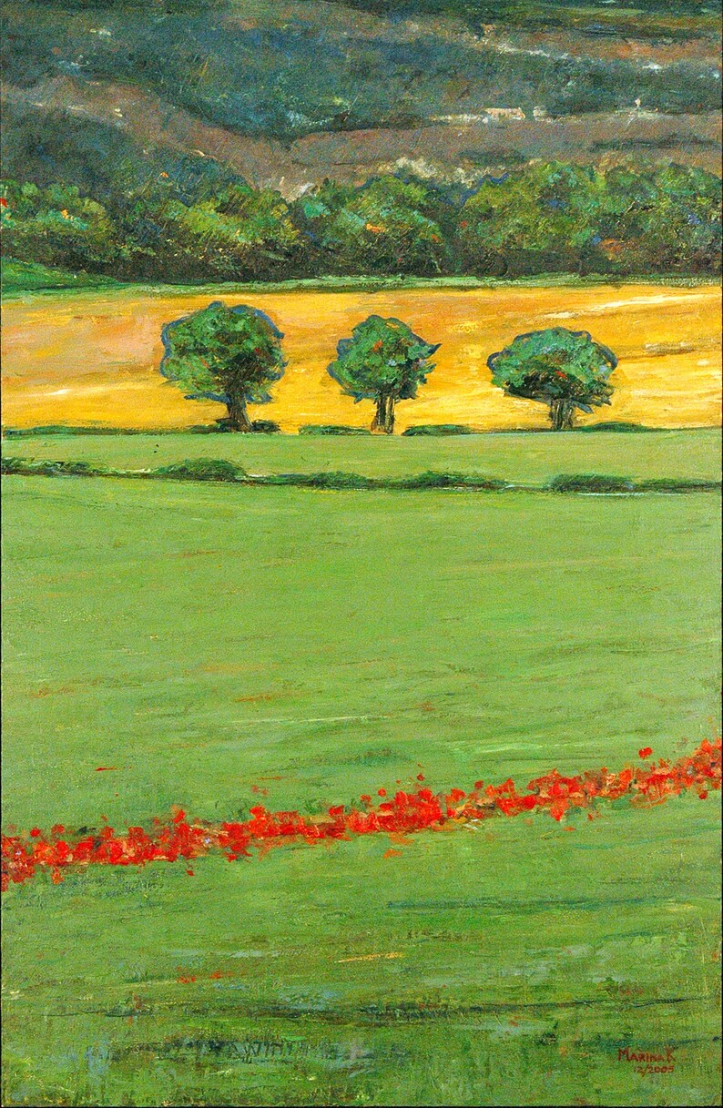 Oil Painting on Board "three Trees" 59 X 90 Cm. Original. Landscape ...