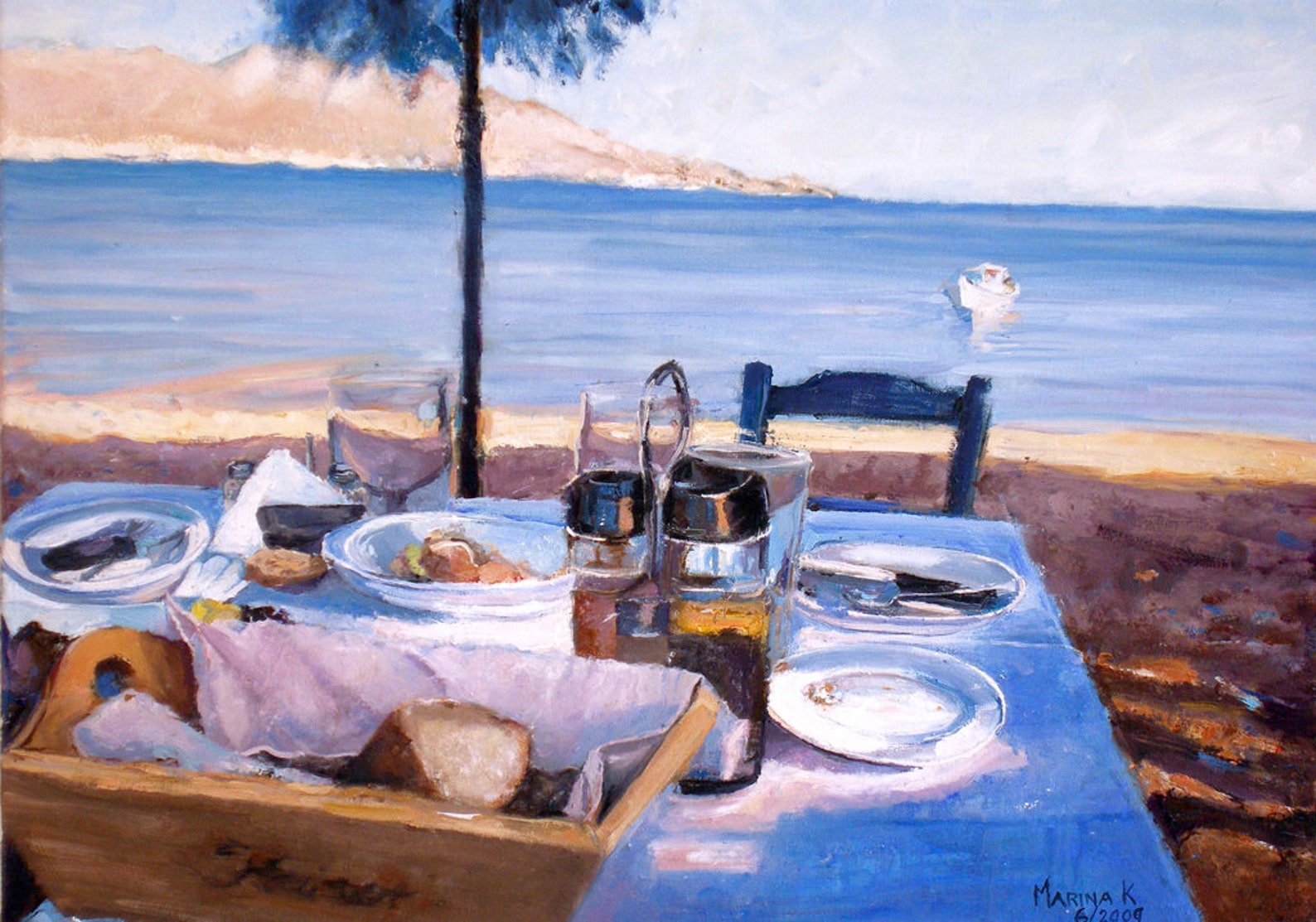 Oil Painting on Canvas. Original Painting "after Lunch by the Sea" 70 X ...