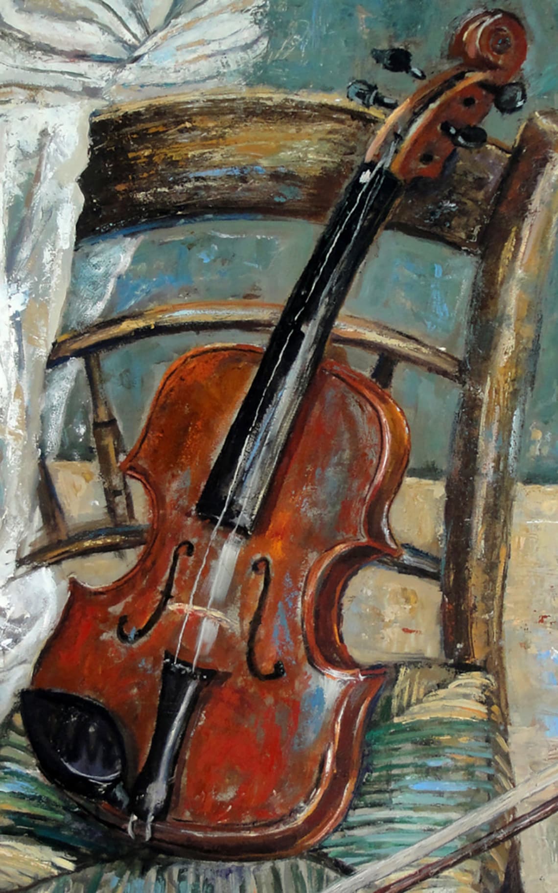 Oil Painting. Original. 'still Life Violin on Chair'. Oil on Board 60 X ...