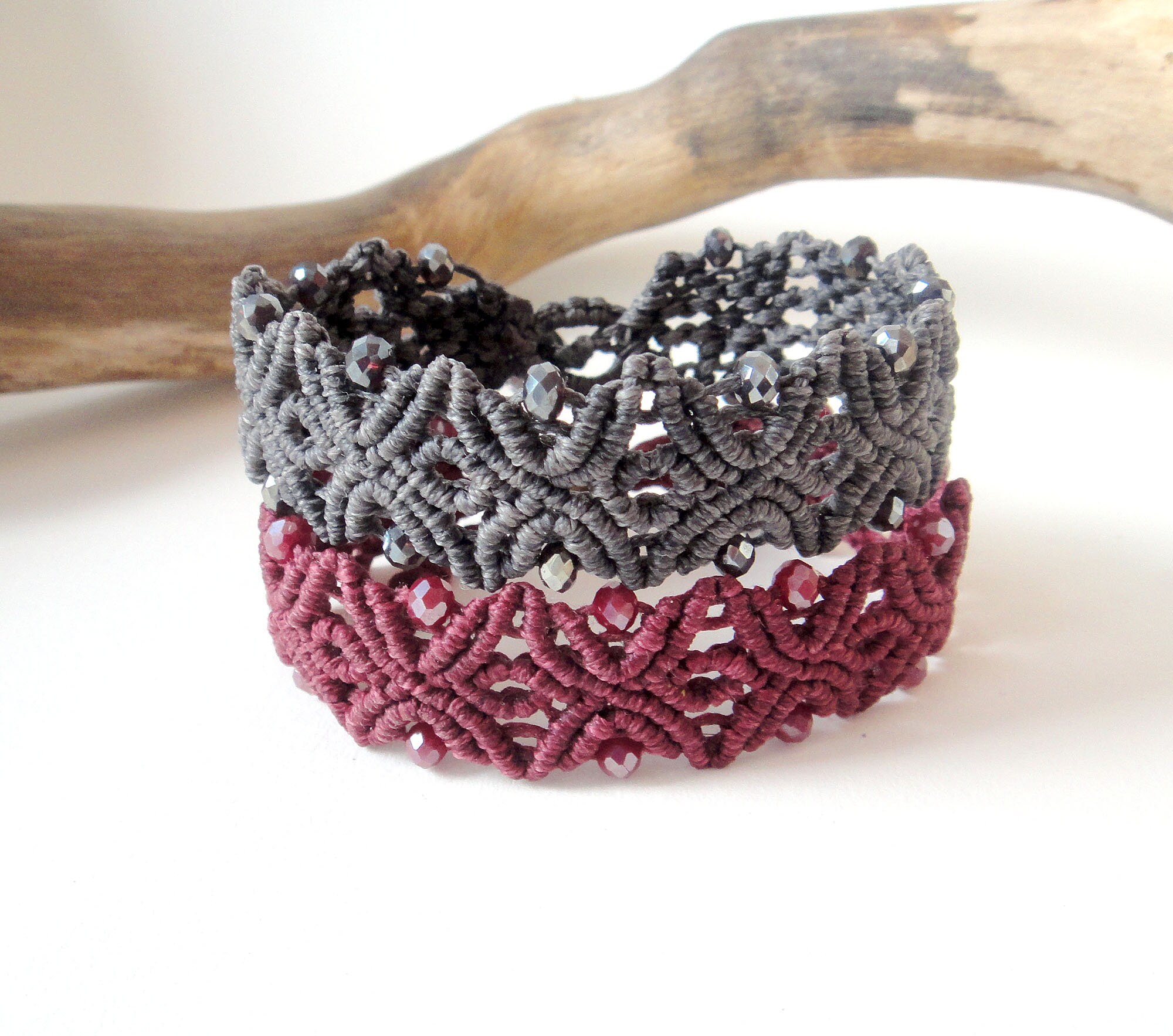 Macrame Friendship Bracelets. Grey Burgundy Black. Boho Chic Oriental ...