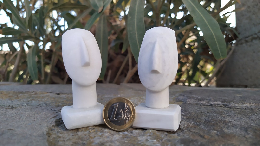 Cycladic Figure Head, Pure White Marble, Hand Carved 8 Cm, Spedos Type ...