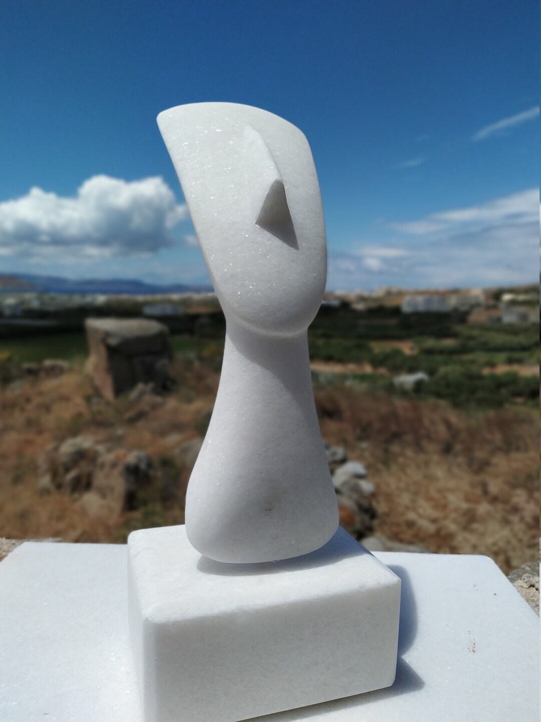 Hand Carved White Marble Cycladic Head Sculpture: Museum Replica (13.80 ...