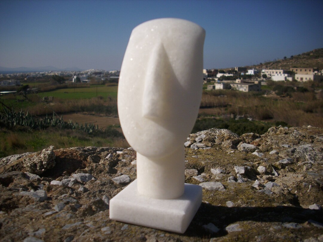 Cycladic Culture Era Head, Pure White Marble, Hand Carved, 15 Cm ...