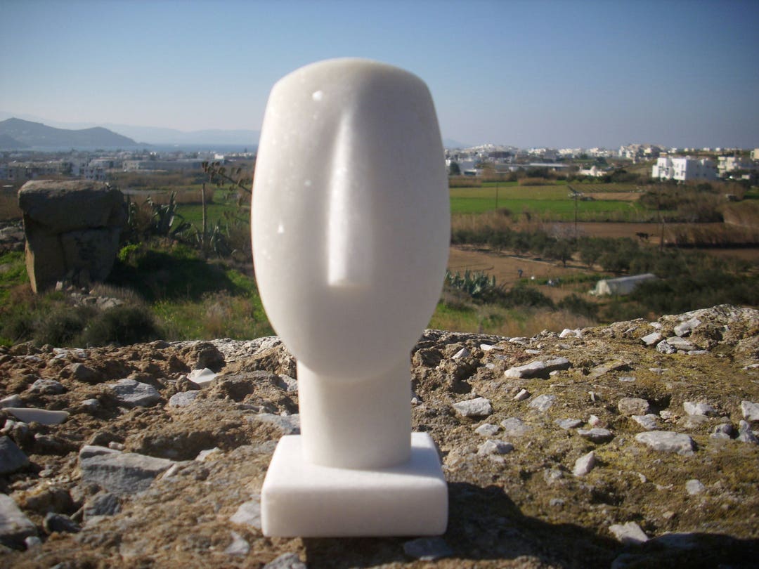 White Marble Cycladic Art Head, Hand Carved, 15 Cm, Authentic Museum ...