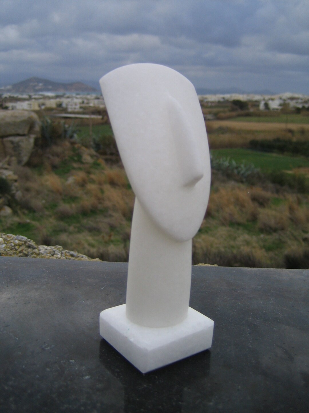 Ancient Cycladic Art Head, Hand Carved From Snow White Marble, 14 Cm ...