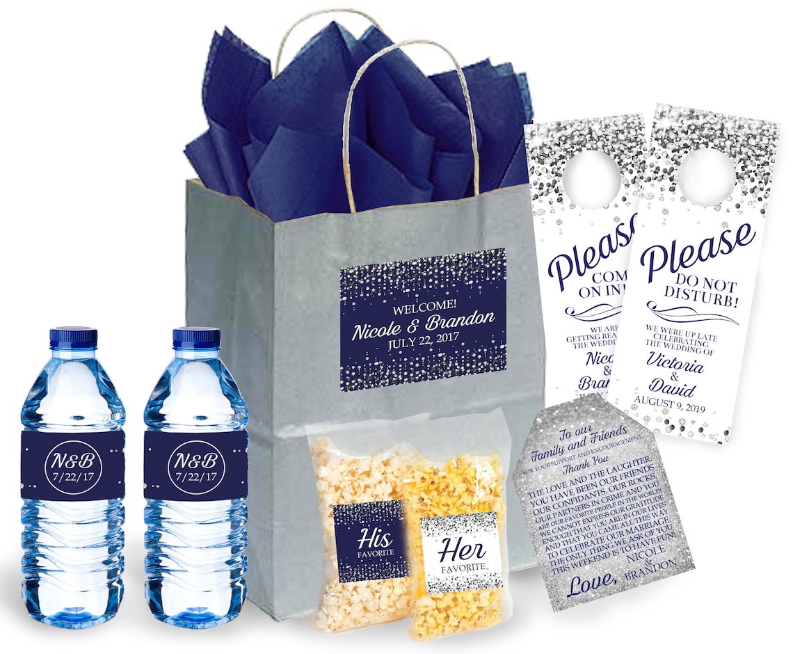 Wedding Hotel Guest Bag Navy Blue Silver Gray Glitter Modern - Etsy