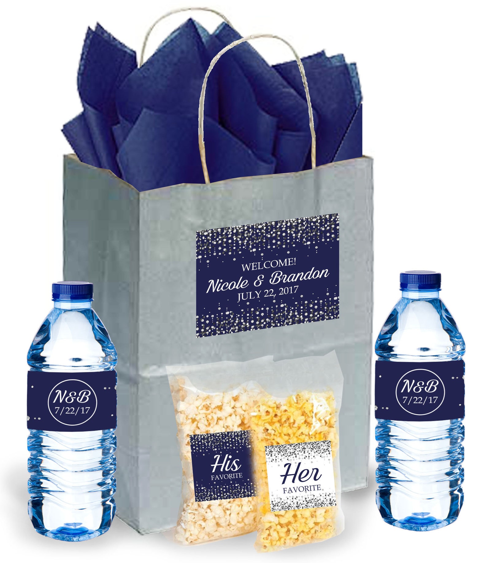 Wedding Hotel Guest Bag Navy Blue Silver Gray Glitter Modern - Etsy