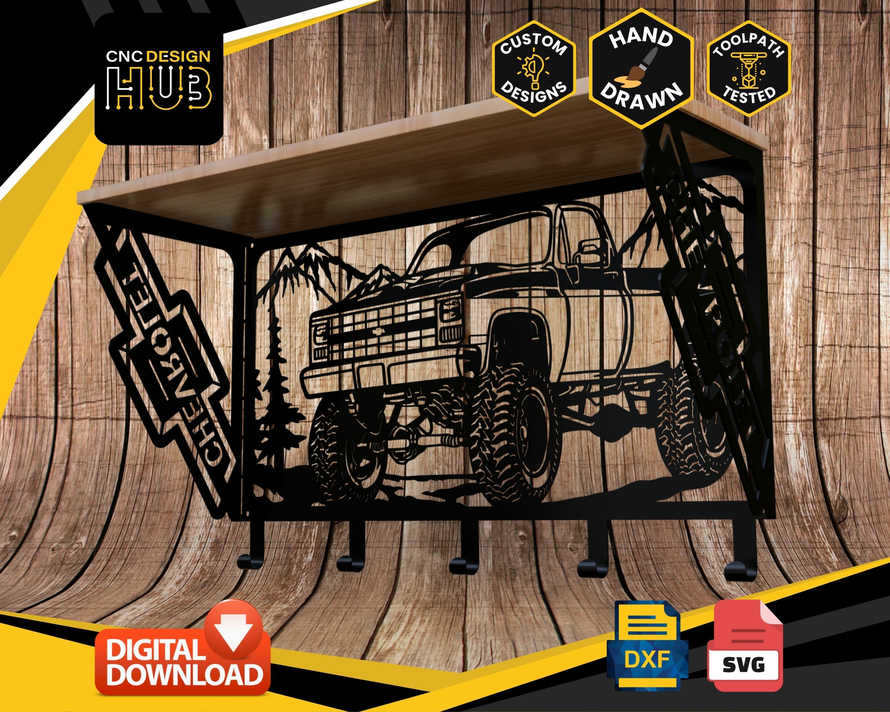 Chevy Truck Art Shelf and Hanger Bracket - Designed for CNC Machines ...