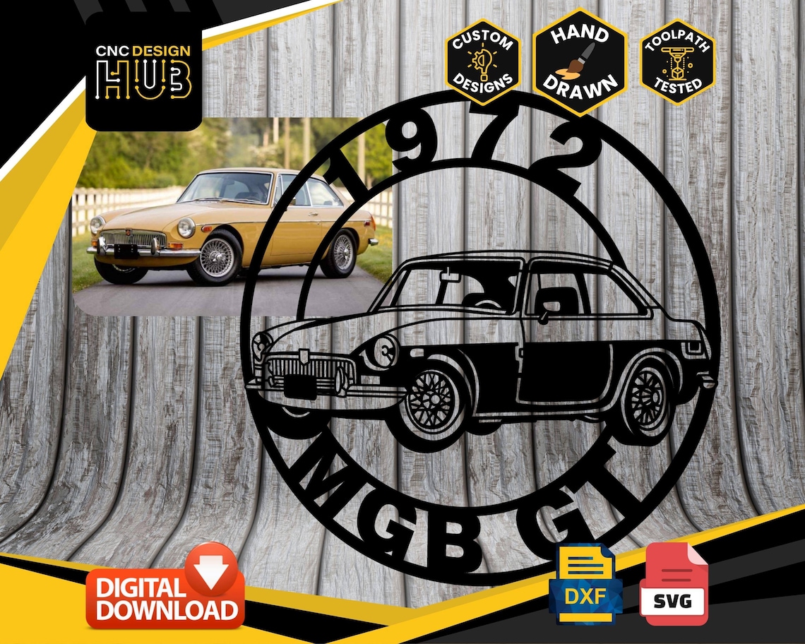 MGB GT 1972 Car Silhouette - Designed for CNC Machines - Plasma, Laser ...