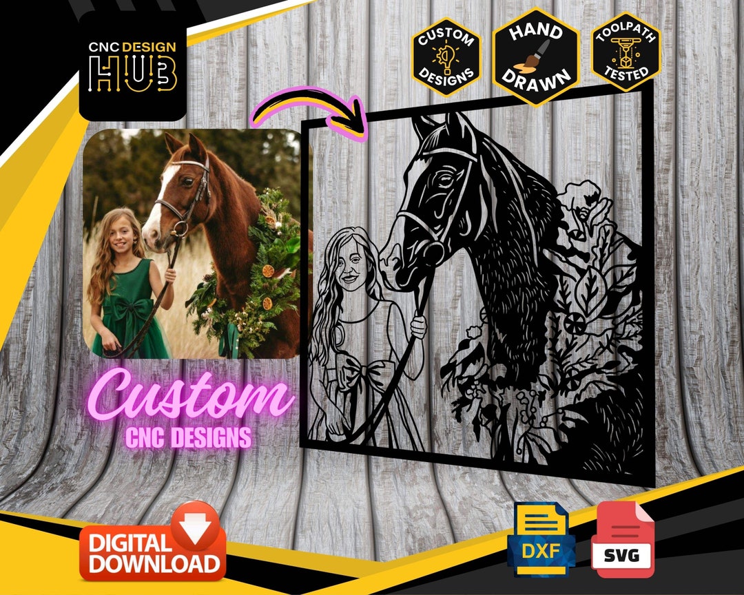 Custom Pet or Animal Drawing X2 Figures per Photo - Designed for CNC ...