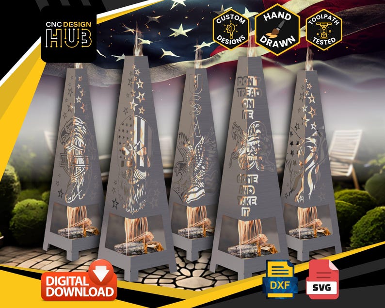 USA Log Burning Towers 5 Design Bundle - Log Burner Heater - Designed ...