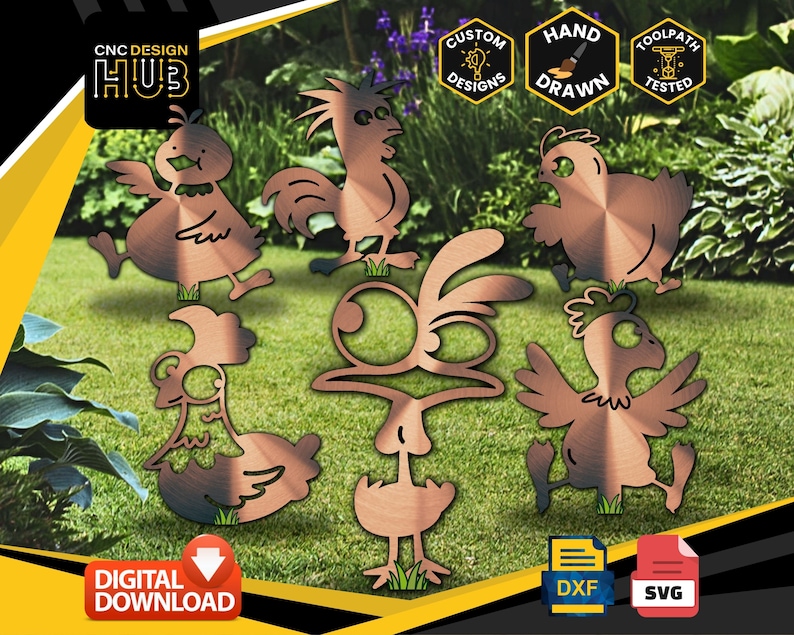 Chicken Garden Stakes - Funny Roosters and Hens - Designed for CNC ...