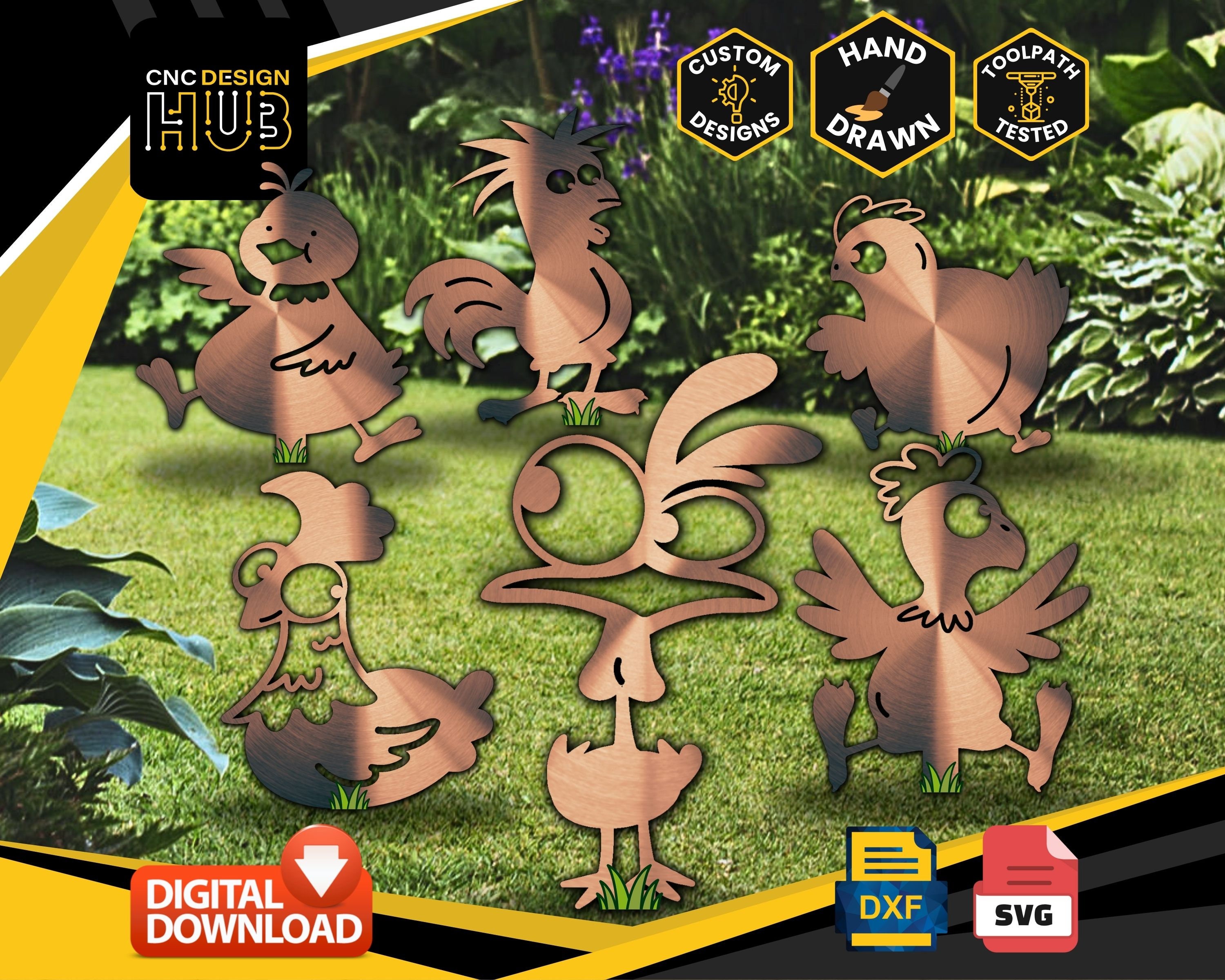 Chicken Garden Stakes - Funny Roosters and Hens - Designed for CNC ...