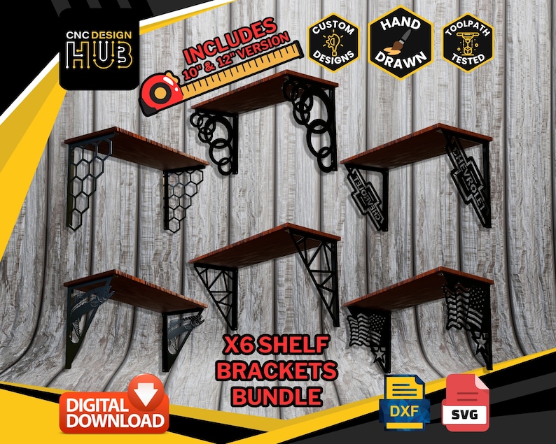 Shelf Brackets Bundle - X6 Designs Includes 10" & 12" - Designed for ...