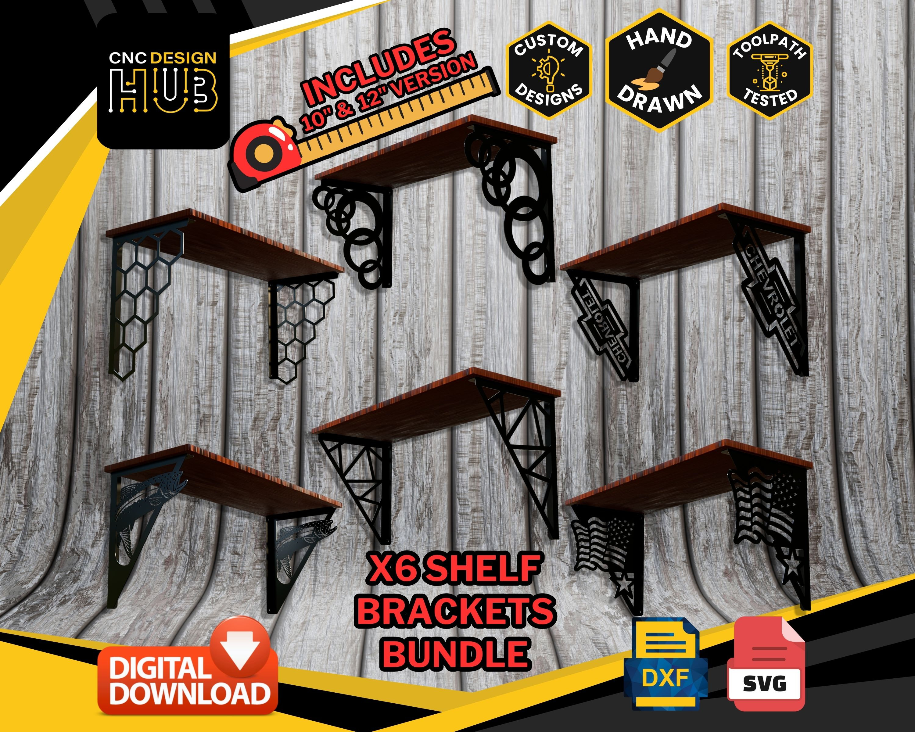 Shelf Brackets Bundle - X6 Designs Includes 10" & 12" - Designed for ...