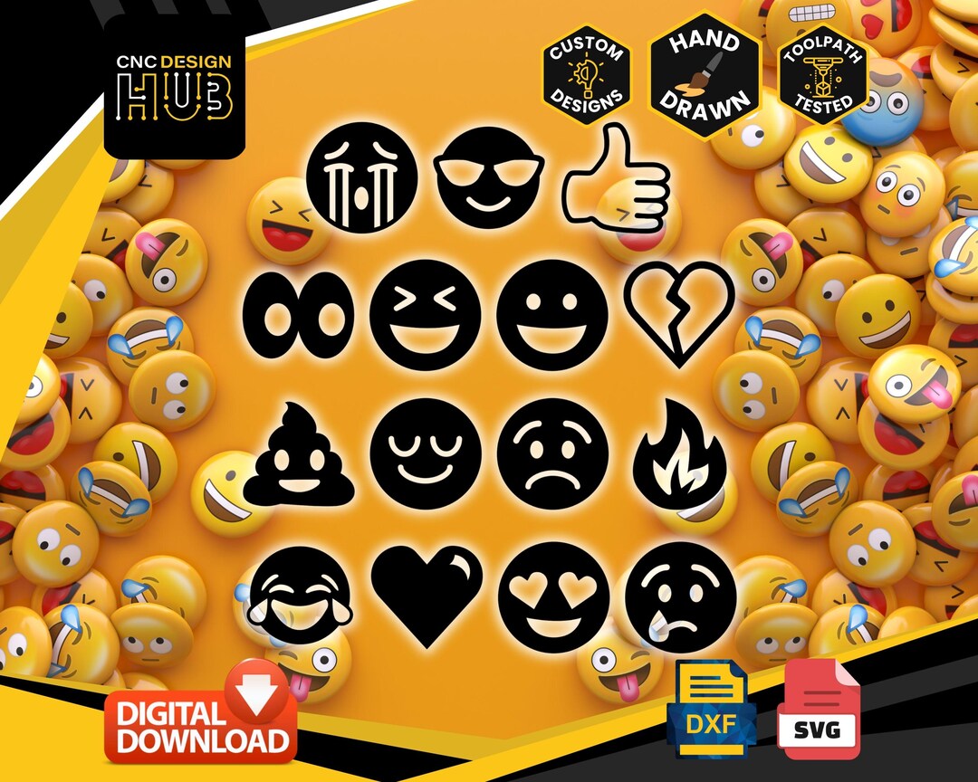 15 Emoji Designs - 6" Each - Designed for CNC Machines - Plasma, Laser ...