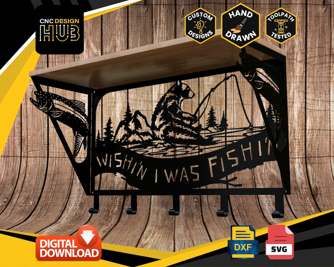 Wishing I Was Fishing Art Shelf and Hanger Bracket - Designed for CNC ...