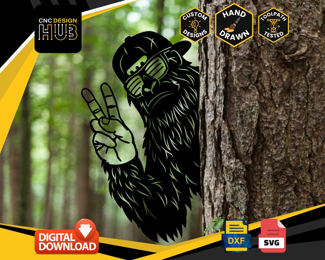 Bigfoot Peace Sign Peaking Corner - Designed for CNC Machines - Plasma ...