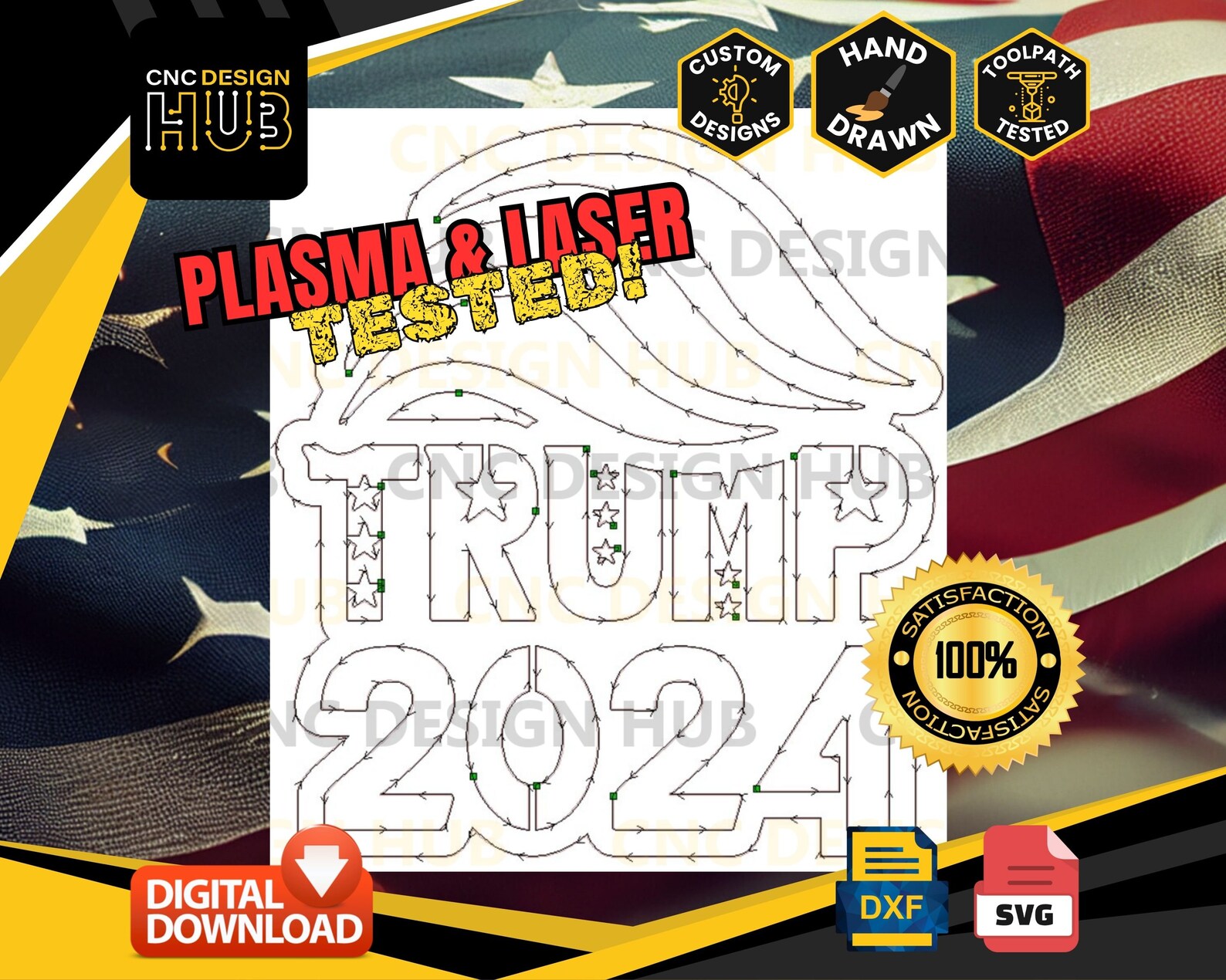 Trump 2024 Hair - Garden Stake - Designed for CNC Machines - Plasma ...