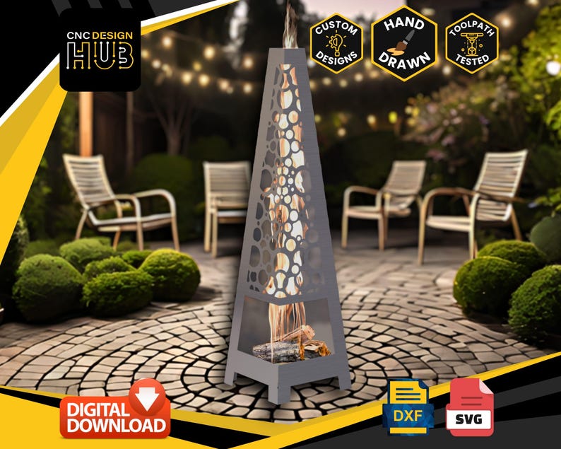 CNC Log Burning Tower: 5 Steel Fire Pit Designs (DXF, SVG Digital ...