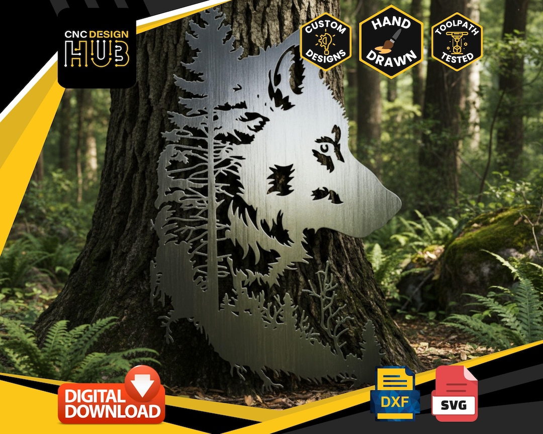 Woodland Wolf Scene - Designed for CNC Machines - Plasma, Laser, Water ...