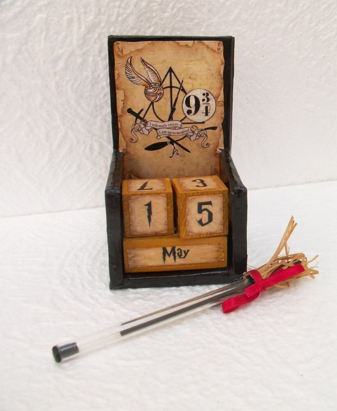 Magic Symbols Block Wooden Perpetual Calendar-vintage, Magic School ...