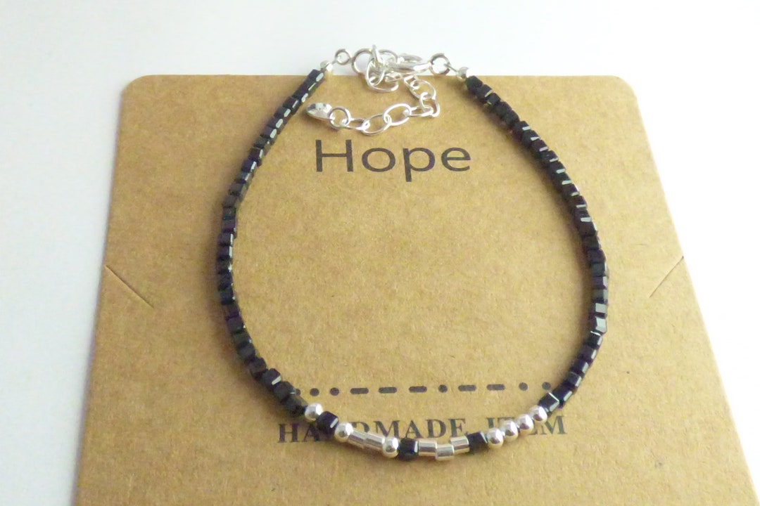 Black Spinel Morse Code Bracelet Hope Morse Code Bracelet Dainty Gemstone Bracelet Adjustable ...