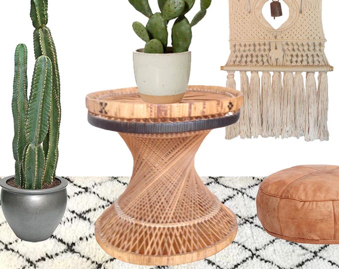 Boho Rattan Plant Stand Pedestal Side Table Bohemian Hourglass - Etsy