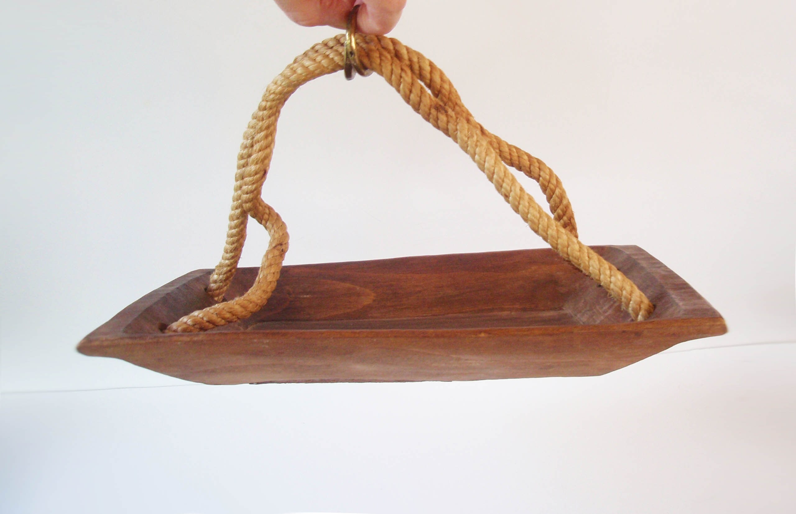 Unique Hand Carved Wood Tray W/ Rope Handles/ Bohemian Wooden | Etsy