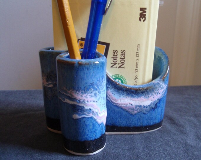 Handmade Ceramic Pottery Desk Organizer. Holds a Notepad, Pencil/ Pen ...
