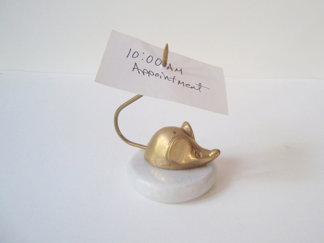 Cute Brass Mouse Paperweight Note Holder With Marble Base/ Desk ...