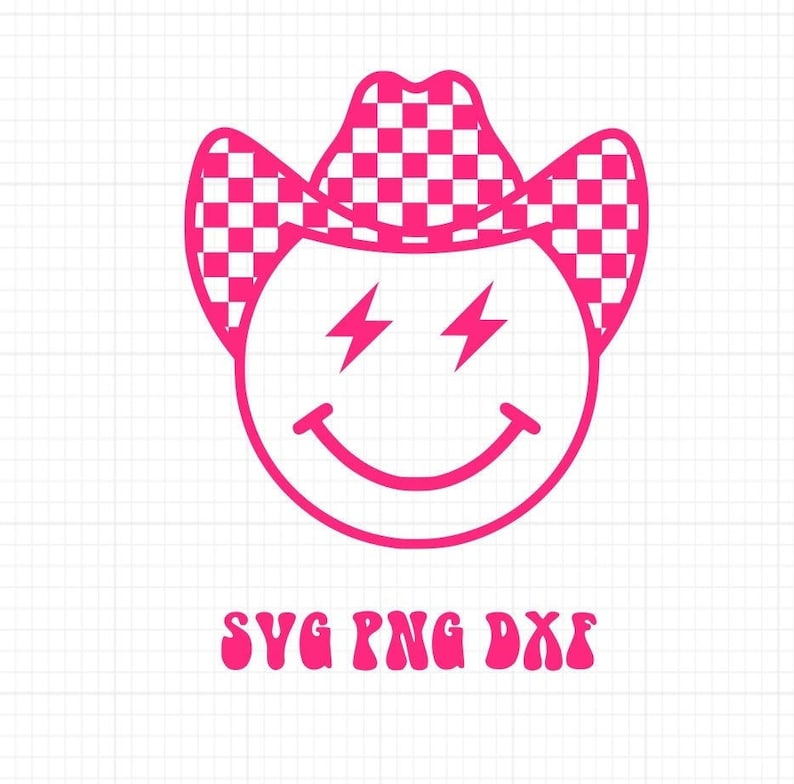 Checker Lightning Bolt Hat Smiley Face SVG PNG DXF Groovy - Etsy