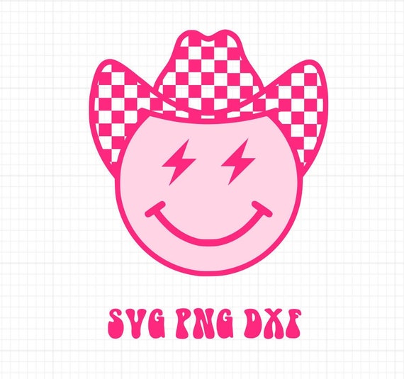 Checker Lightning Bolt Hat Smiley Face SVG PNG DXF Groovy - Etsy