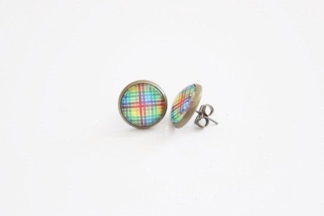 Rainbow Grid Stud Earrings - Etsy