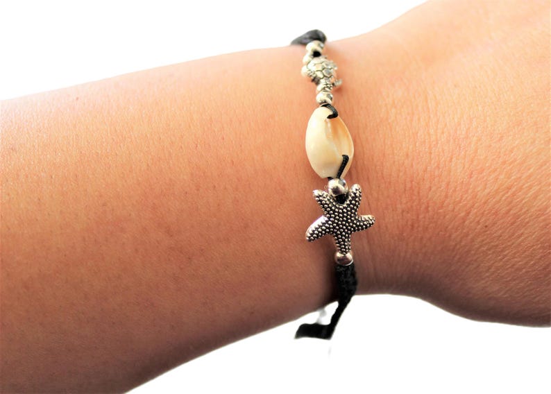 Turtle Starfish Natural Shell Cord Bracelet-black-royal Blue-light Blue ...