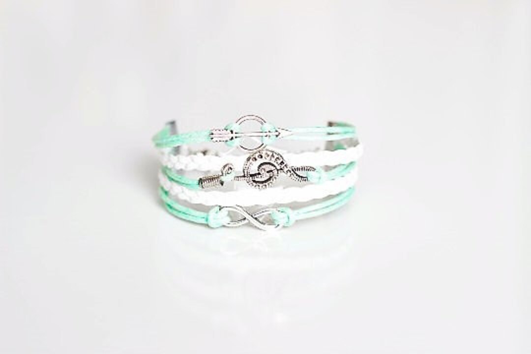 Arrow Treble Clef Infinity Light Turquoise Cord Bracelet - Etsy