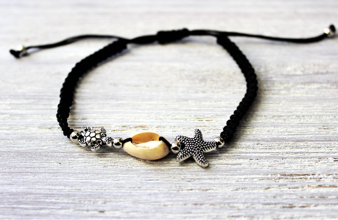 Turtle Starfish Natural Shell Cord Bracelet-black-royal Blue-light Blue ...