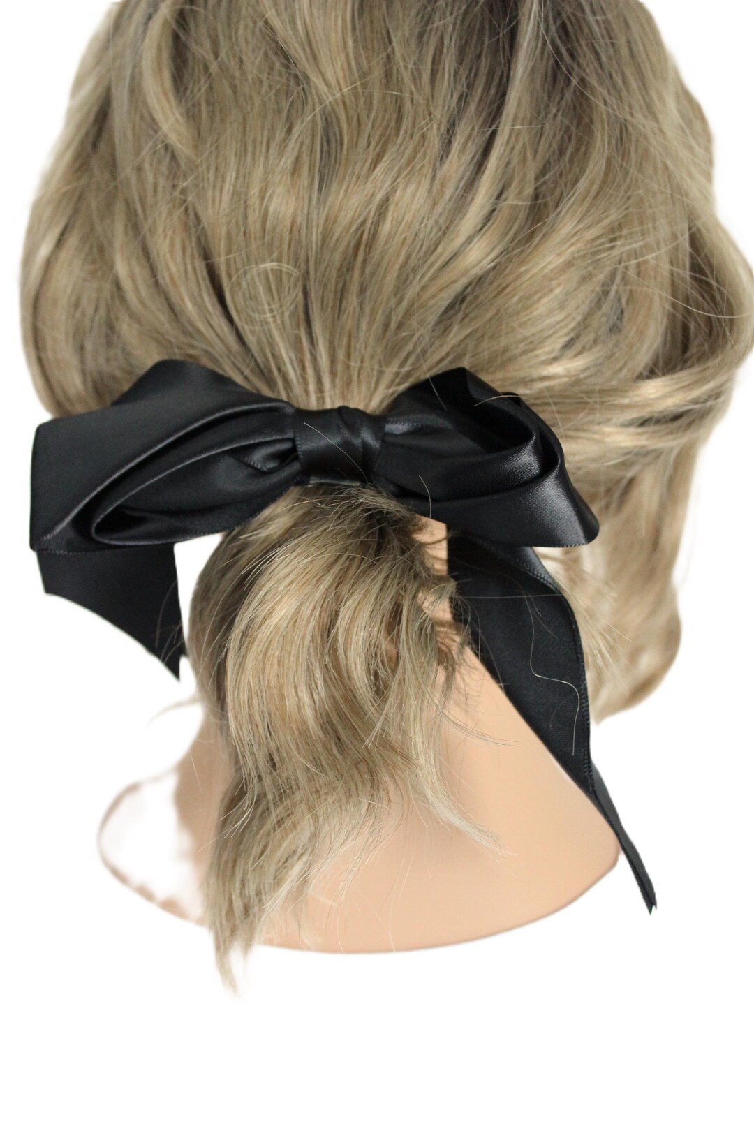 Bow Satin Ribbon Ponytail Elastic Hair Tie-black-pink - Etsy
