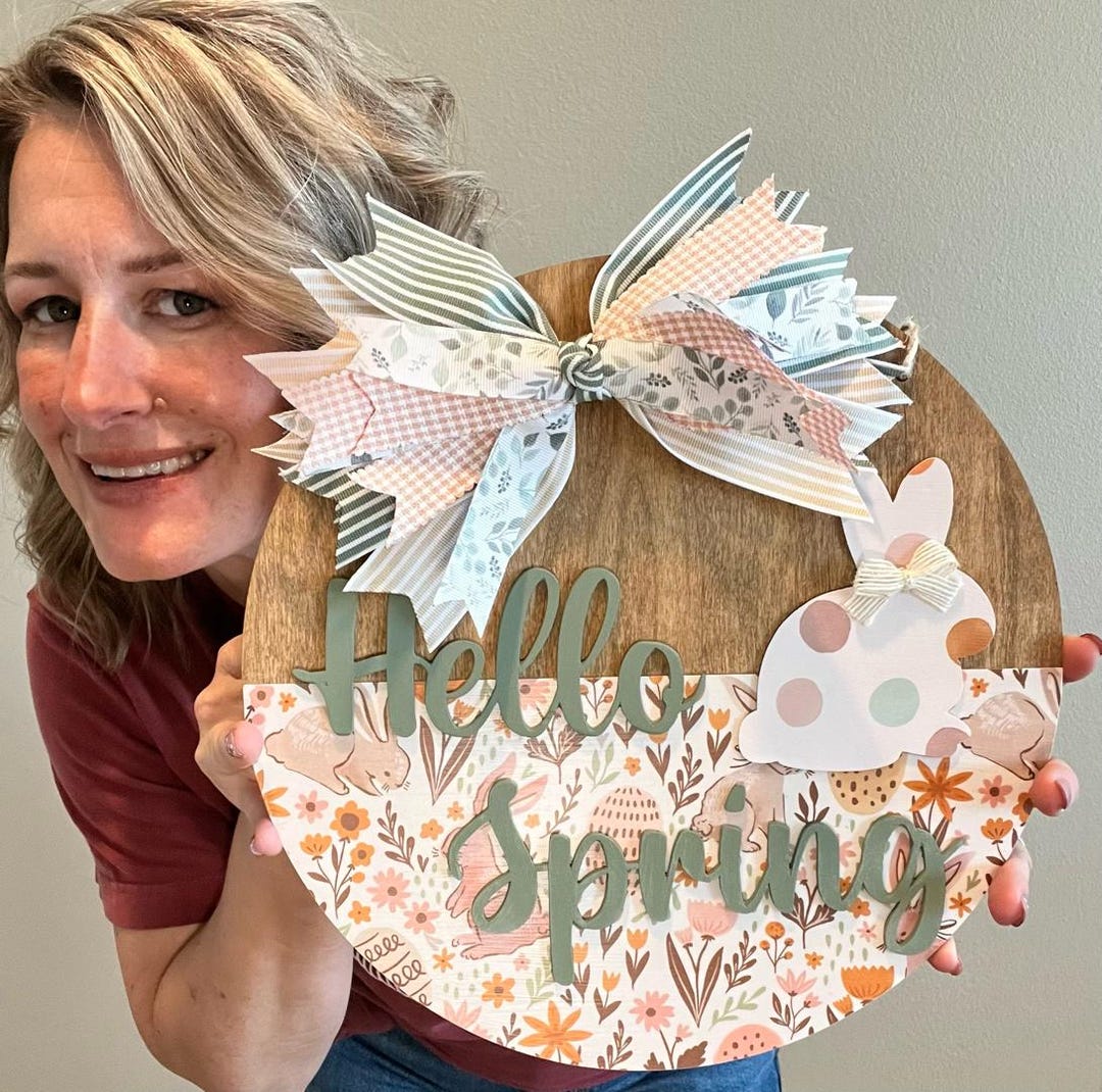 Hello Spring Door Hanger | Wood Door Hanger | FREE SHIPPING | Spring ...