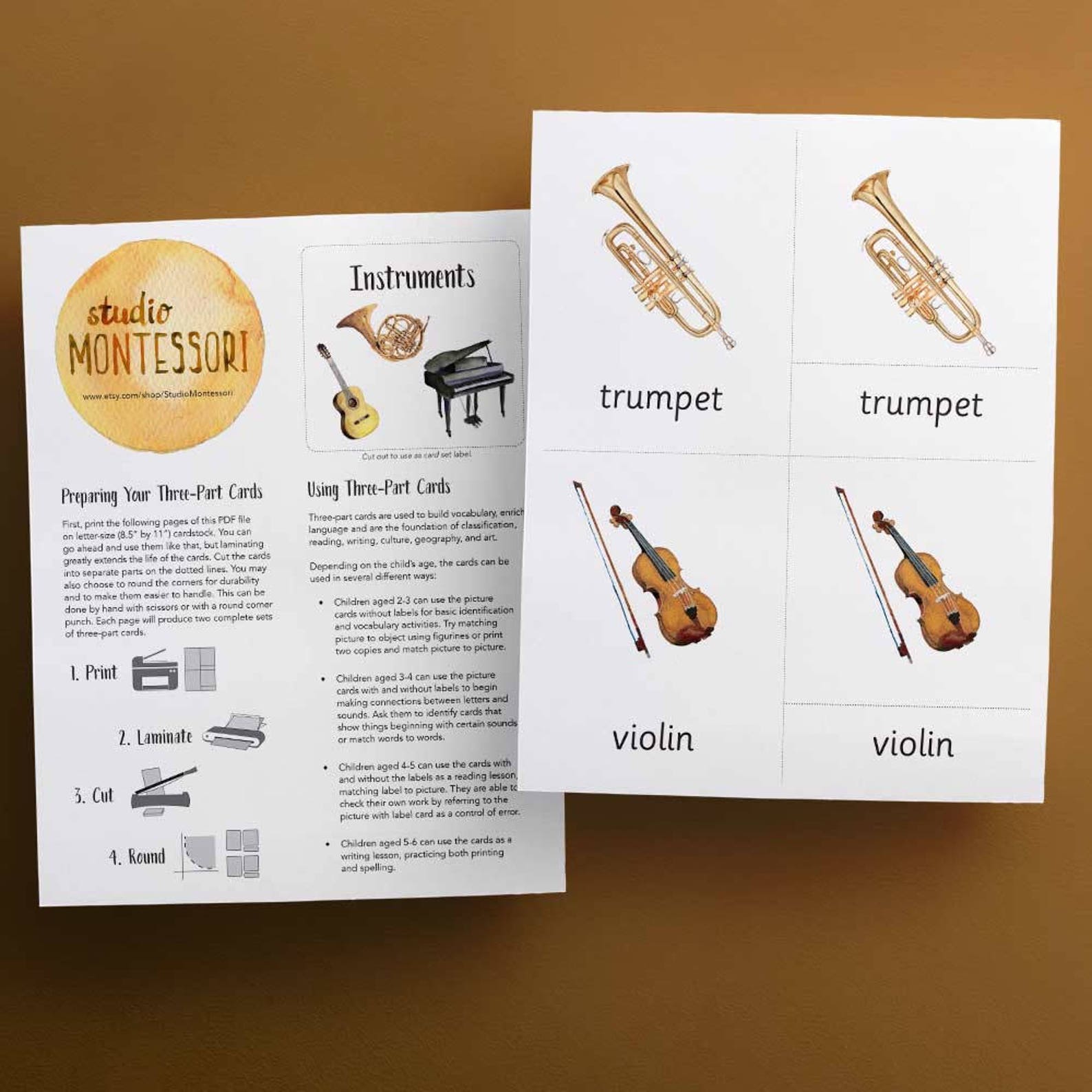 3-part Cards: Musical Instruments (printable PDF) - Etsy
