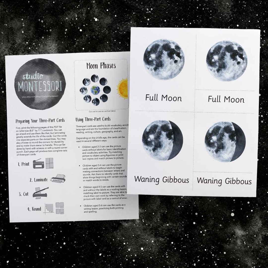 3-part Cards: Moon Phases (printable PDF) - Etsy