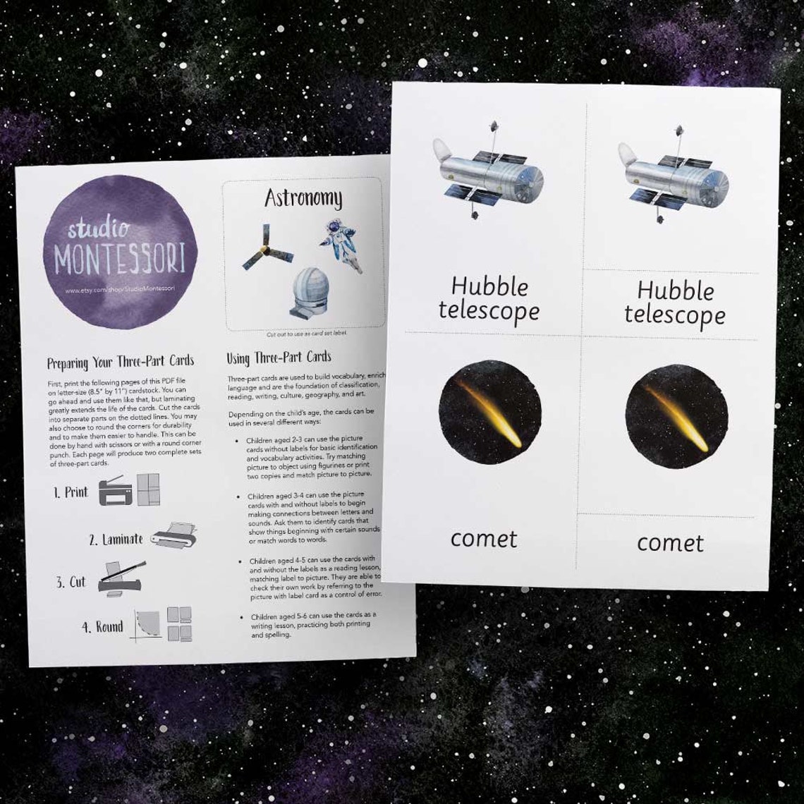 3-part Cards: Astronomy (printable PDF) - Etsy