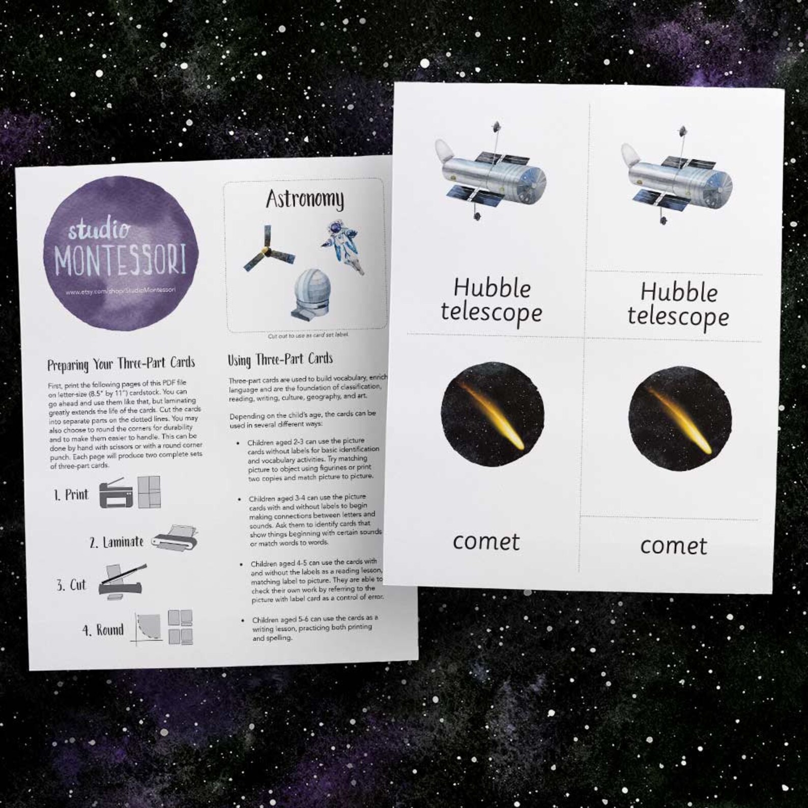 3-part Cards: Astronomy (printable PDF) - Etsy