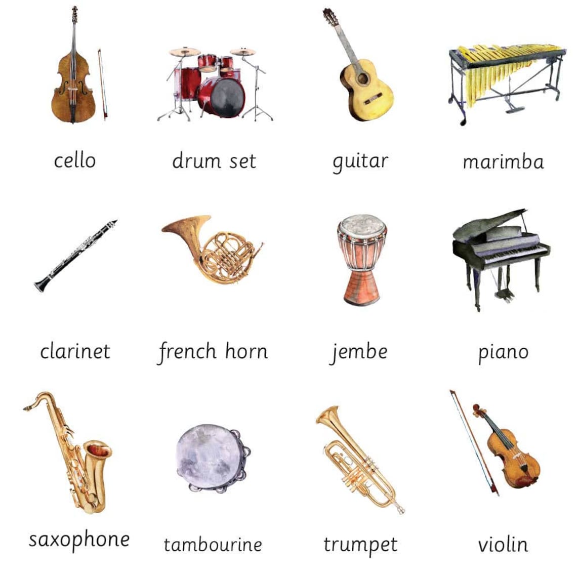 3-part Cards: Musical Instruments (printable PDF) - Etsy