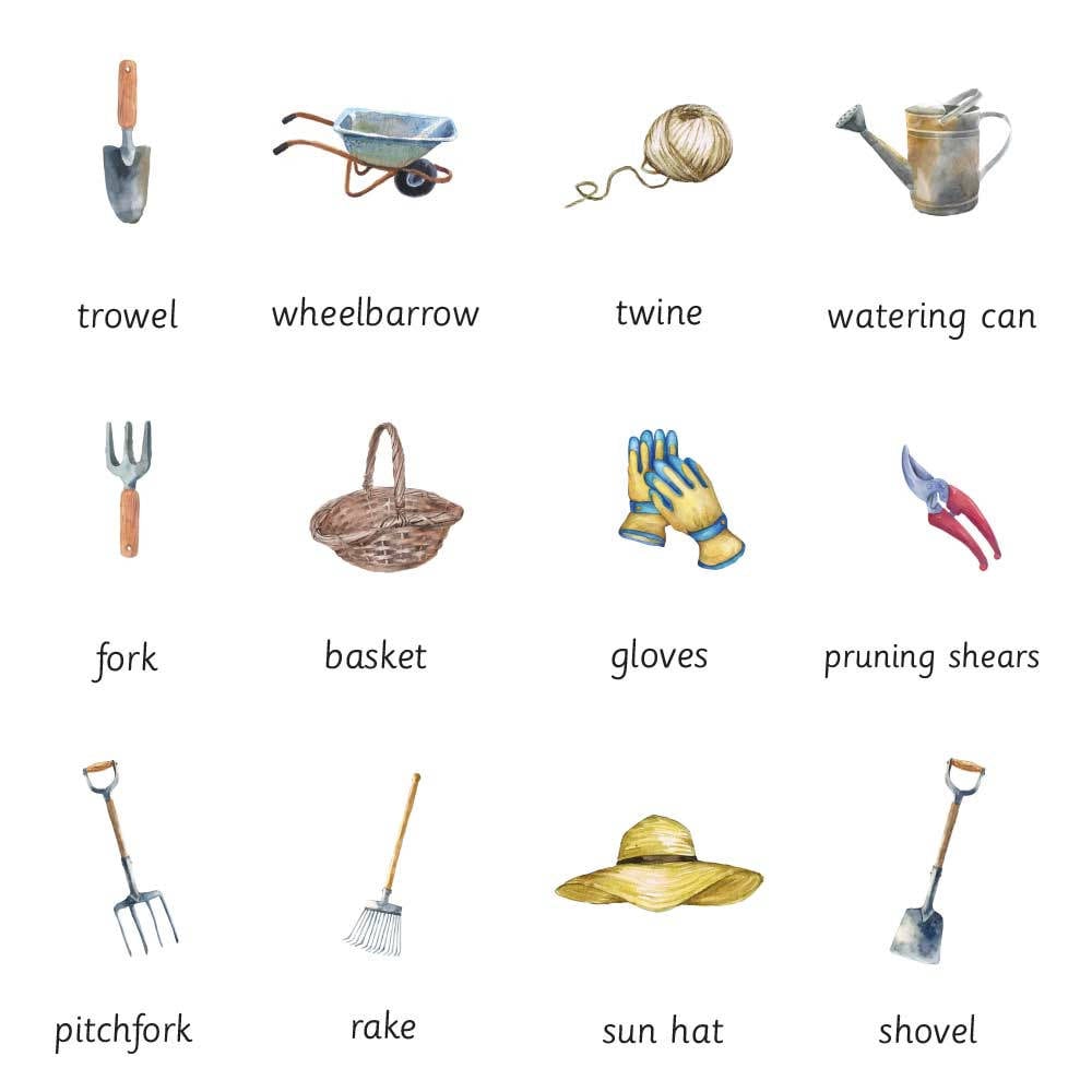 3-part Cards: Garden Tools (printable PDF) - Etsy