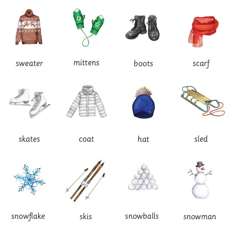 3-part Cards: Winter Fun (printable PDF) - Etsy