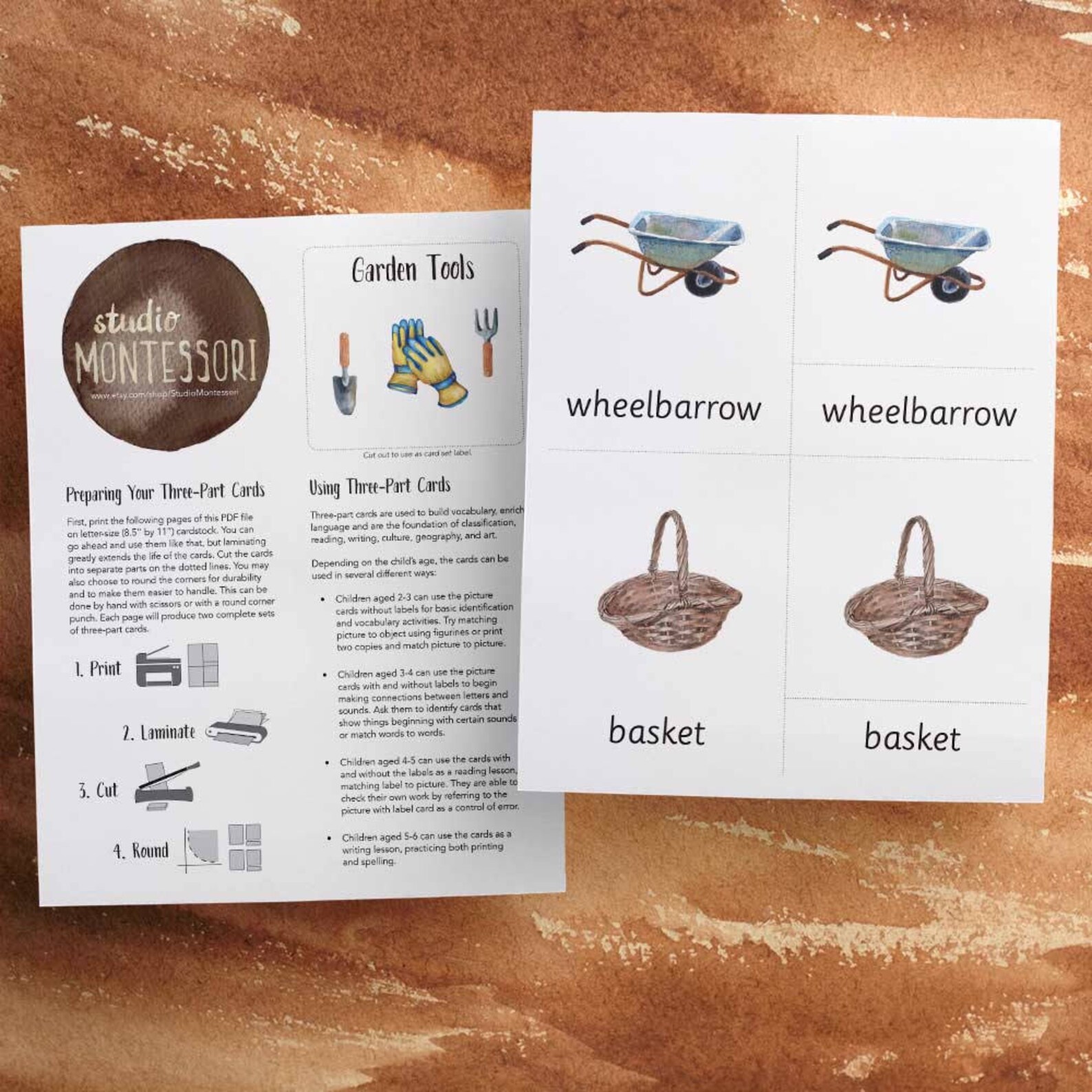 3-part Cards: Garden Tools (printable PDF) - Etsy