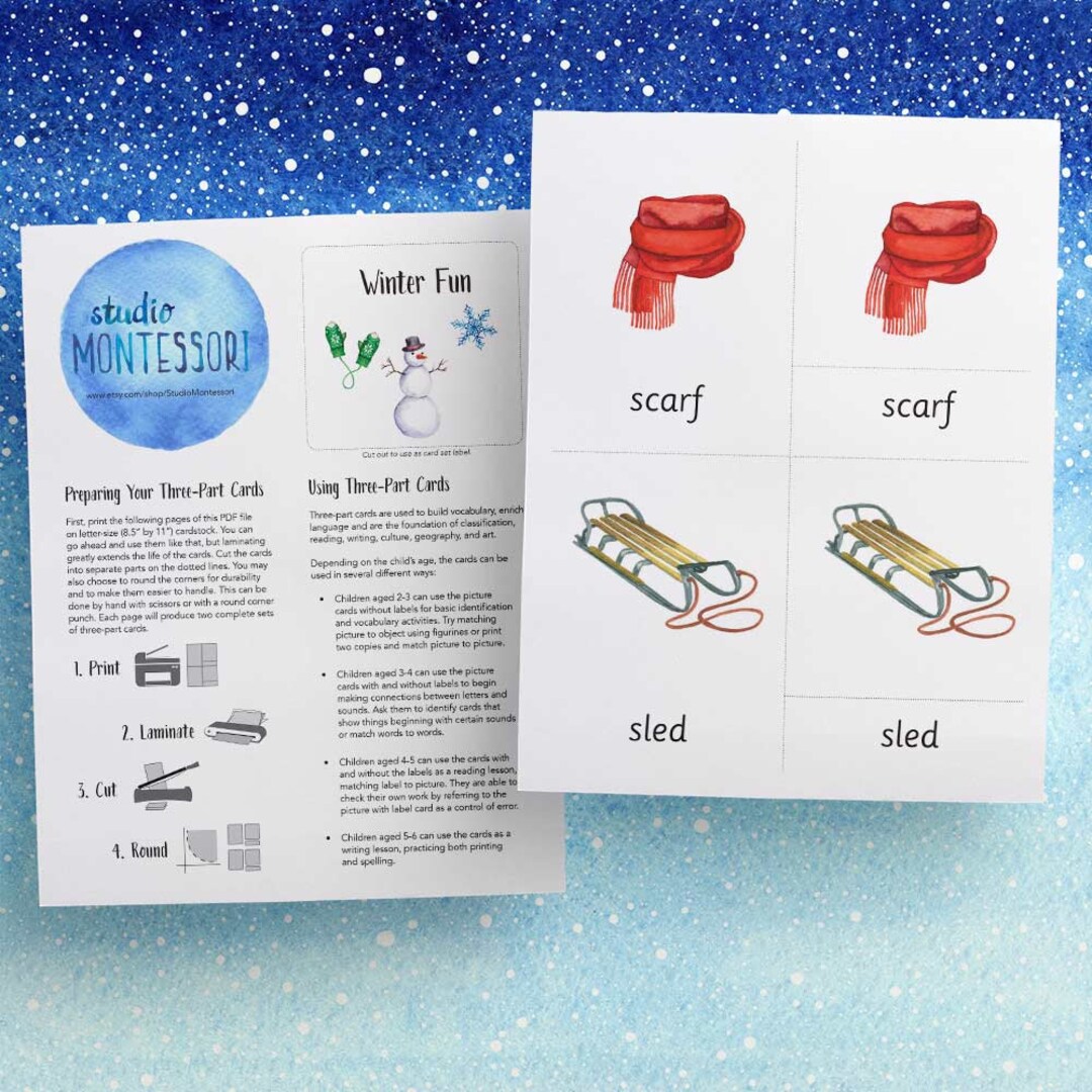 3-part Cards: Winter Fun (printable PDF) - Etsy
