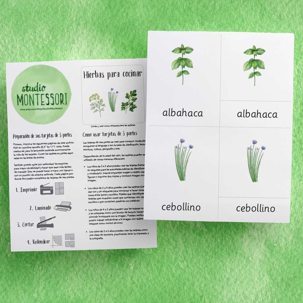 Tarjetas De 3 Partes En Español: Hierbas Para Cocinar [PDF Imprimible ...