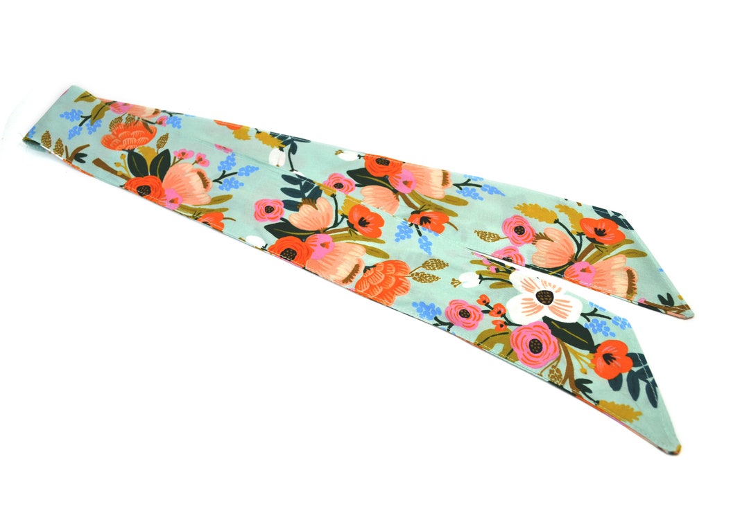 Amalfi Lively Floral Mint Skinny Neck Scarf/hair Scarf / Long Tail ...